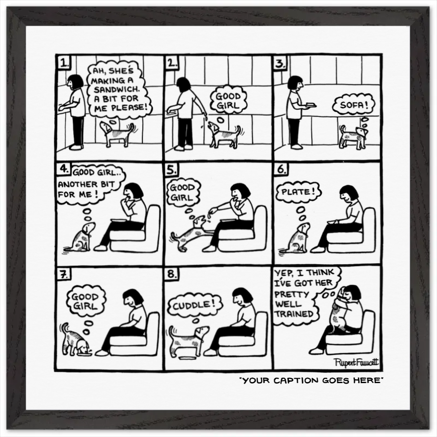 The Well Trained Human - Framed Print – Off The Leash Dog Cartoons